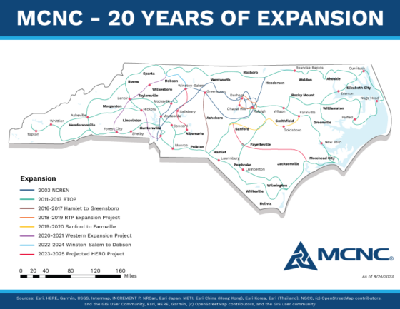Day 4: New map shows 20 years of network growth for North Carolina - MCNC